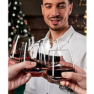 Stemless Wine Glasses Set of 4-13.5oz，Hand Blown Crystal Red White Wine Glasses - Unique gifts for him/her for wedding, birthday, Christmas, father's day, anniversary - clear.