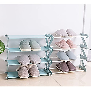 CARURLIFF 2 Packs Assemblable Small Shoe Racks Can Hold 8-12 Pairs Kids Shoe Rack Organizer for Entryway, Closet, Children's Bedroom (Blue & Pink - 4 Tier)