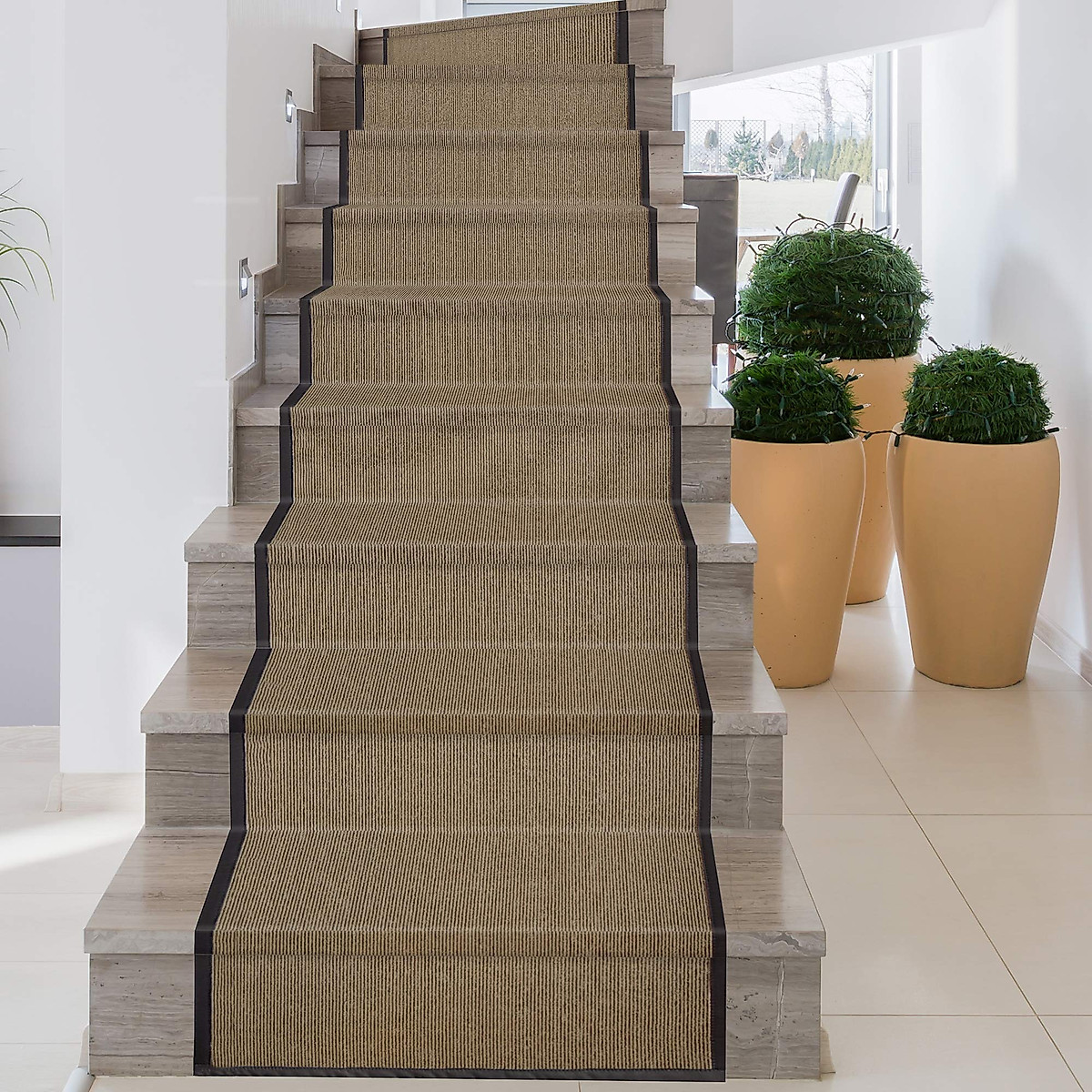 iCustomRug Zara Synthetic Sisal Collection Area Rug and Custom Size Runners, Softer Than Natural Sisal Rug, Stain Resistant & Easy to Clean Beautiful Border Rug in Chocolate 5' x 8'