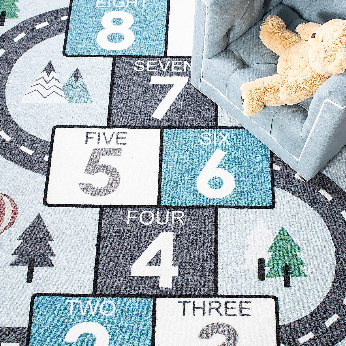 SAFAVIEH Kids Playhouse Collection Accent Rug - 3'3" x 5'3", Grey & Blue, Non-Shedding Machine Washable & Slip Resistant Ideal for High Traffic Areas for Boys & Girls in Playroom (KPH226F)