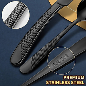 Lemeya 20-Piece Hammered Black Silverware Set for 4 with Serrated Forging Knives,18/10 Stainless Steel Modern Flatware Set,Unique Cutlery Set Spoons and Forks Set,Mirror Polished,Dishwasher Safe