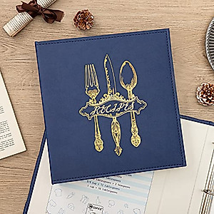 COFICE Recipe Binder – 8.5x11 3 Ring Blank Family Recipe Book Binder Kit to Write in Your Own Recipes with PU Faux Leather Cover and Plastic Sleeves (Navy Blue)