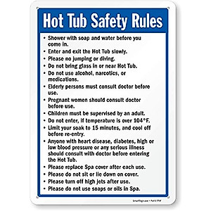 SmartSign-S-4896-Pl "Hot Tub Safety Rules" Sign | 10" x 14" Plastic - Black/Blue on White