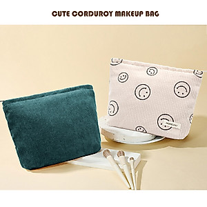 MOMOJULI Corduroy Makeup Bag Cosmestic Bag 2pcs Large Capacity Ladies Women Aesthetic Make Up Organizer Accessories Zipper Pouch Purse （Beige+Green）
