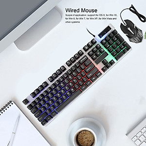 Hilitand Backlit Gaming Keyboard and Mouse Combo, USB Wired Computer Keyboard Mouse Game Set, 104 Keys, 7 Colors Breathing Light Keyboard Mouse for PC/Laptop(Black)