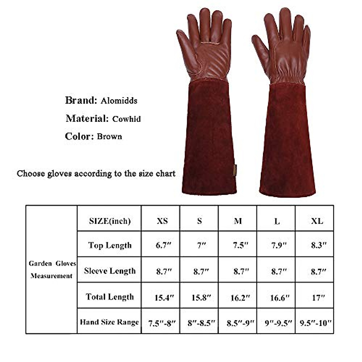 Alomidds Gardening Gloves for Women/Men Rose Pruning Thorn & Cut Proof Long Elbow Durable Cowhide Leather Gardening Gloves for Pruning Cacti Rose and Thorny Bushes (M, BROWN)