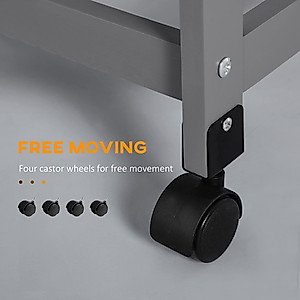 HOMCOM Mobile Kitchen Cart, Rolling Kitchen Island with Storage, Solid Wood Frame Utility Cart with Wire Fruit Baskets and Drawer, Gray