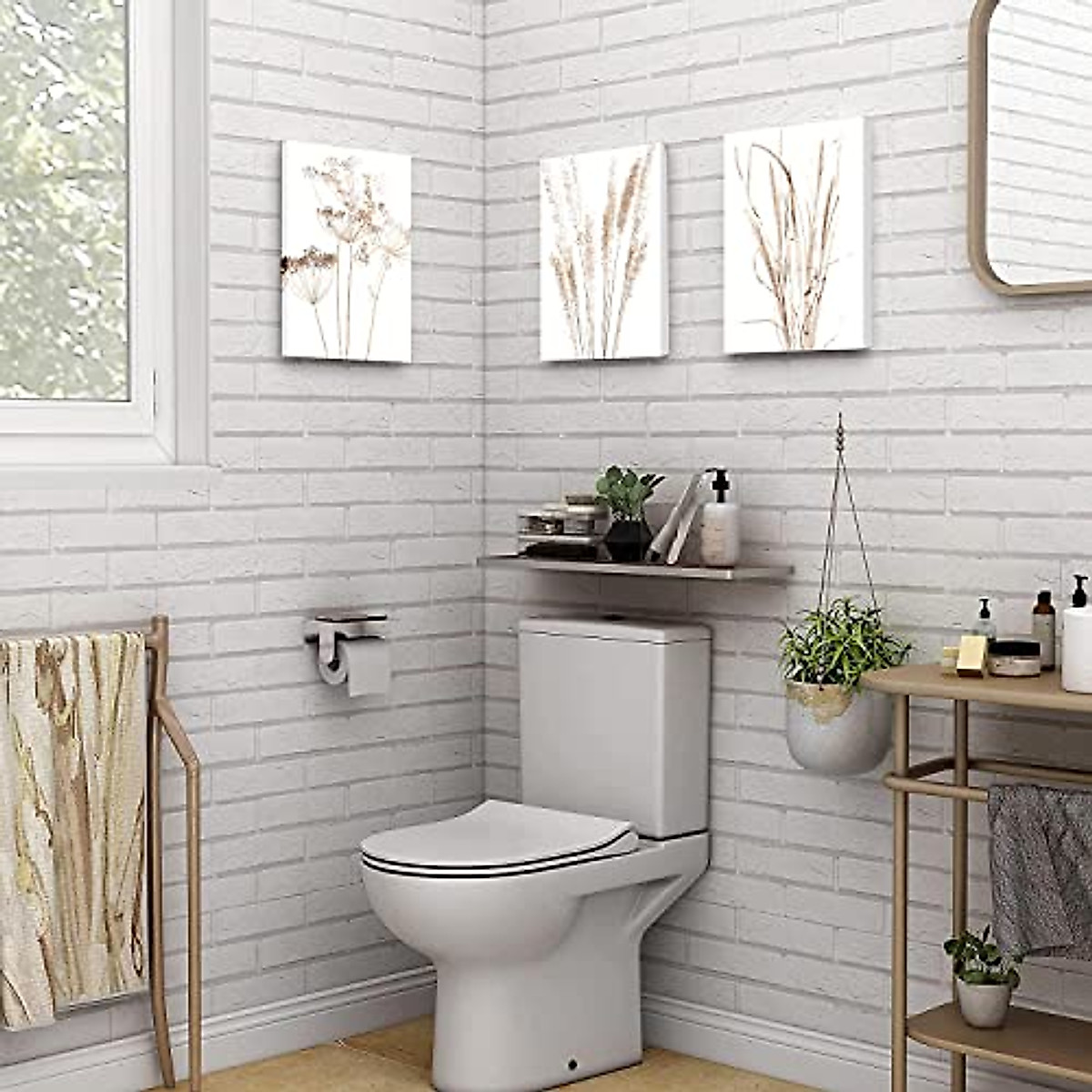 ASTRDECOR Botanical Plant Wall Art Farmhouse Decor Leaf Floral Wall Decor Canvas Wall Art for Living Room Kitchen Boho Home Decor Framed Ready to Hang- 12"x16"x3 Panels