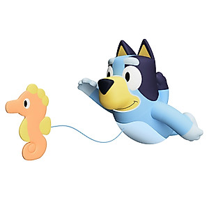 TOMY Toomies Bluey Swimming Bath Toy - Bluey Toys Includes Attached Seahorse Baby Toy and Swims on Back or Front - Toddler Bath Toys and Water Toys for Outdoor Play – Ages 18 Months and Up