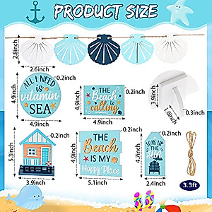 10 Pieces Tiered Tray Decor Farmhouse Mini Wood Signs Decorations for Bee Lemon Sunflower 4th of July Birthday Summer Party Decoration(Sea Style)