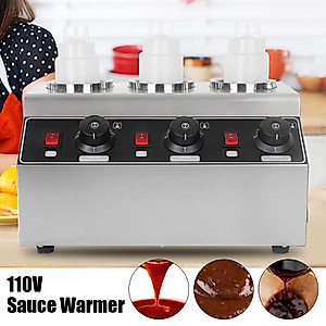 Electric Food Sauce Warmer Heater,Jam Heat Preservation Machine, Multifunction Topping Fondue Warmer, Cheese Dispenser with 3 Squeeze Sauce Bottles 240W