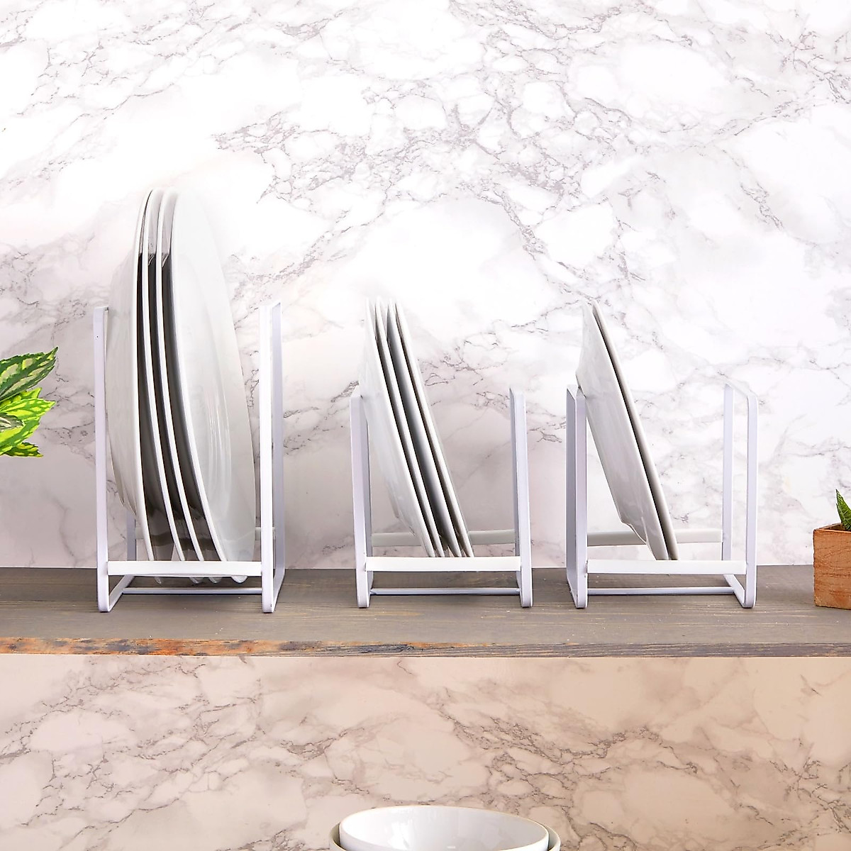 Juvale 3 Piece Plate Organizer for Kitchen Cabinet, Shelf, 2 Sizes for Pots, Pans, Cutting Boards (White)