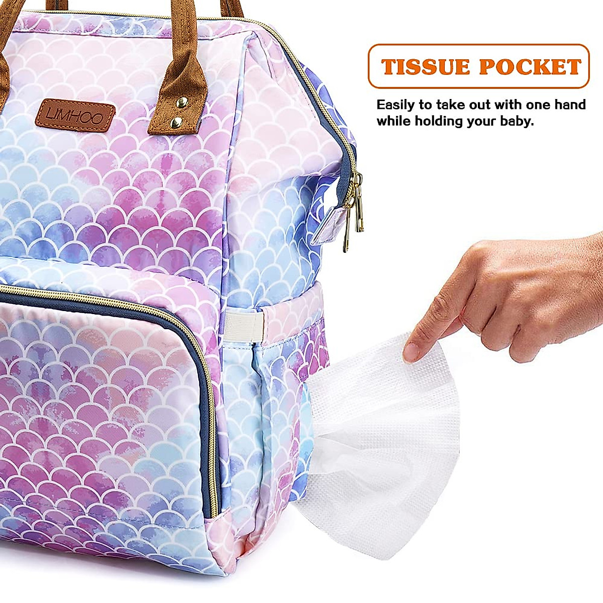 Mermaid Diaper Bag Backpack, Waterproof Baby Care Bag, Women Travel Baby Nappy Changing Bag