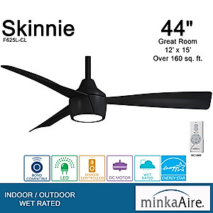 MINKA-AIRE Skinnie 44" Outdoor LED Ceiling Fan F625L-CL - Coal