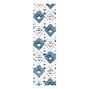 Safavieh Moroccan Tassel Shag Collection Runner Rug - 2'3" x 12' Runner, Blue & Ivory, Boho Design, 2-inch Thick Ideal for The Living Room, Bedroom, Dining Room (MTS688M-212)