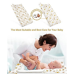 Changing Pad Cover - Babebay Ultra Soft Jersey Knit Cotton Diaper Change Table Pad Covers for Baby Girls and Boys -Stylish Rainbow & Sun Pattern, 2 Pack