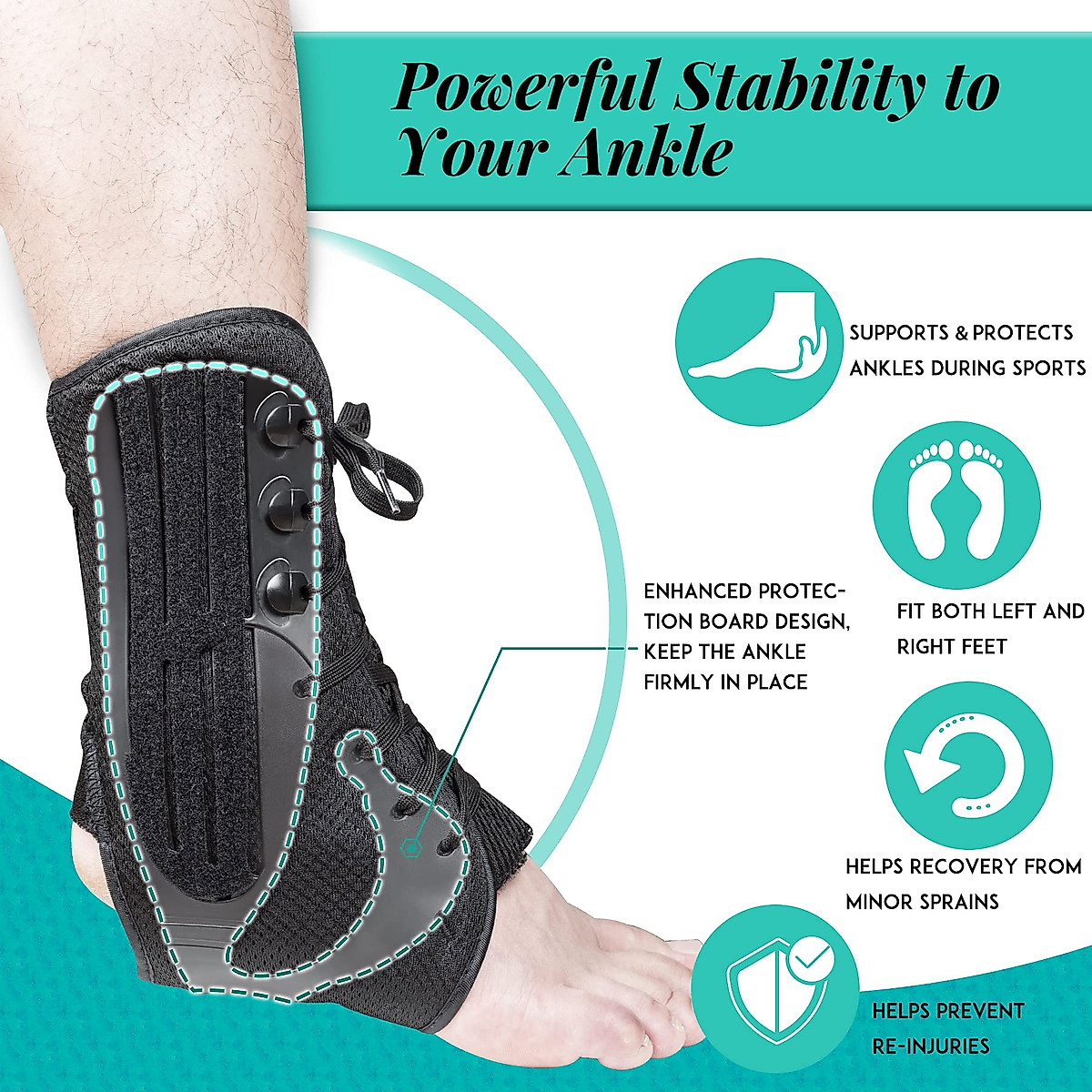 New Update Ankle Brace for Women & Men, Lace Up Ankle Braces with Stabilizers, Perfect Fit of Ankle Stabilizer Brace for Sprains, Ankle Wrap Support for Ankle Injury Recovery, Prevent Re-Injury (M)