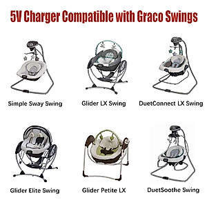 5V Baby Swing Replacement Power Cord Compatible with Swing, Simple Swing, Glider LX, Glider Elite, Glider Petite LX, Sweetpeace, Sweet Snuggle, DuetConnect LX, DuetSoothe AC Adapter (6.6FT)