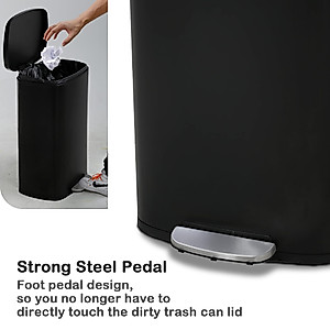 50L Stainless Steel Kitchen Trash Can with Lid, Foot Pedal, Plastic Bucket, Soft Close Lid, Fingerprint Resistant, Odor Proof, Black