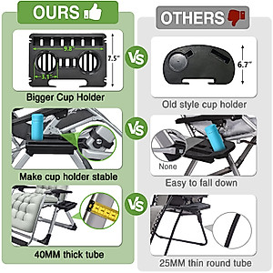 Slendor Zero Gravity Chair Oversized, 29inch Zero Gravity Recliner, Folding Reclining Lounge Chair,Indoor Outdoor Patio Chair with Pillow, Cushion, Footrest,Cup Tray, Support 500lbs,Grey