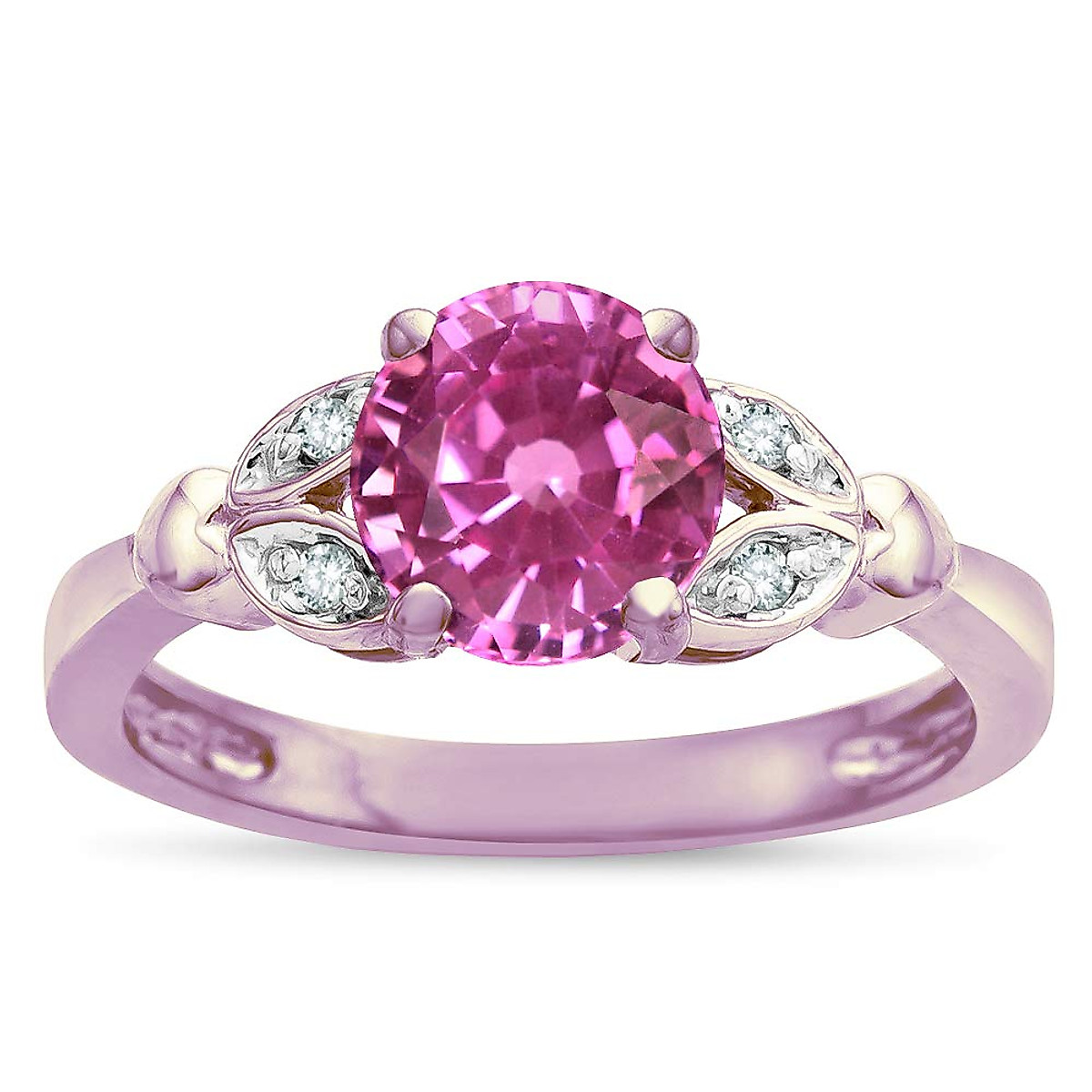 Star K Round 7mm Created Pink Sapphire Marquee Design Promise Engagement Ring 14 kt Rose Gold Size 7