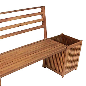 Four Seasons Courtyard Leigh Country Outdoor Wooden Bench Durable All Weather Backyard Patio, Entryway Balcony, or Deck Furniture Seating with 2 Planter Boxes, Tan