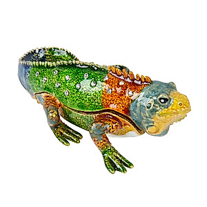 QIFU Hand Painted Enameled Lizard Style Decorative Jewelry Trinket Box Hinged