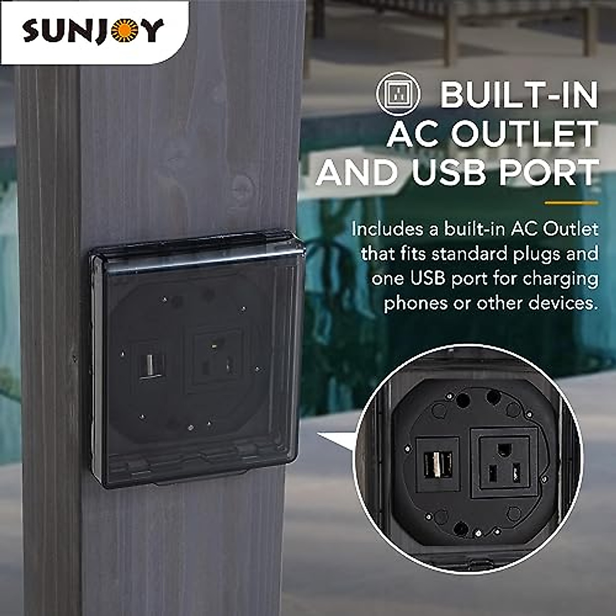 Sunjoy 13.5 x 13.5 ft. Hardtop Gazebo Outdoor Patio Black Steel Gazebo with LED Lights, AC Outlet, USB Port and A 3-Meters Universal Power Supply Cable, Black