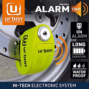 Urban Security Bundle UR140 Motorcycle Helmet Lock & UR906X Hi-Tech Alarm Disc Lock 120dB ON/OFF, Replaceable Module, High-End Waterproof, Longlife Battery, Reminder Cable, Motorbikes, Bicycles, E Bik