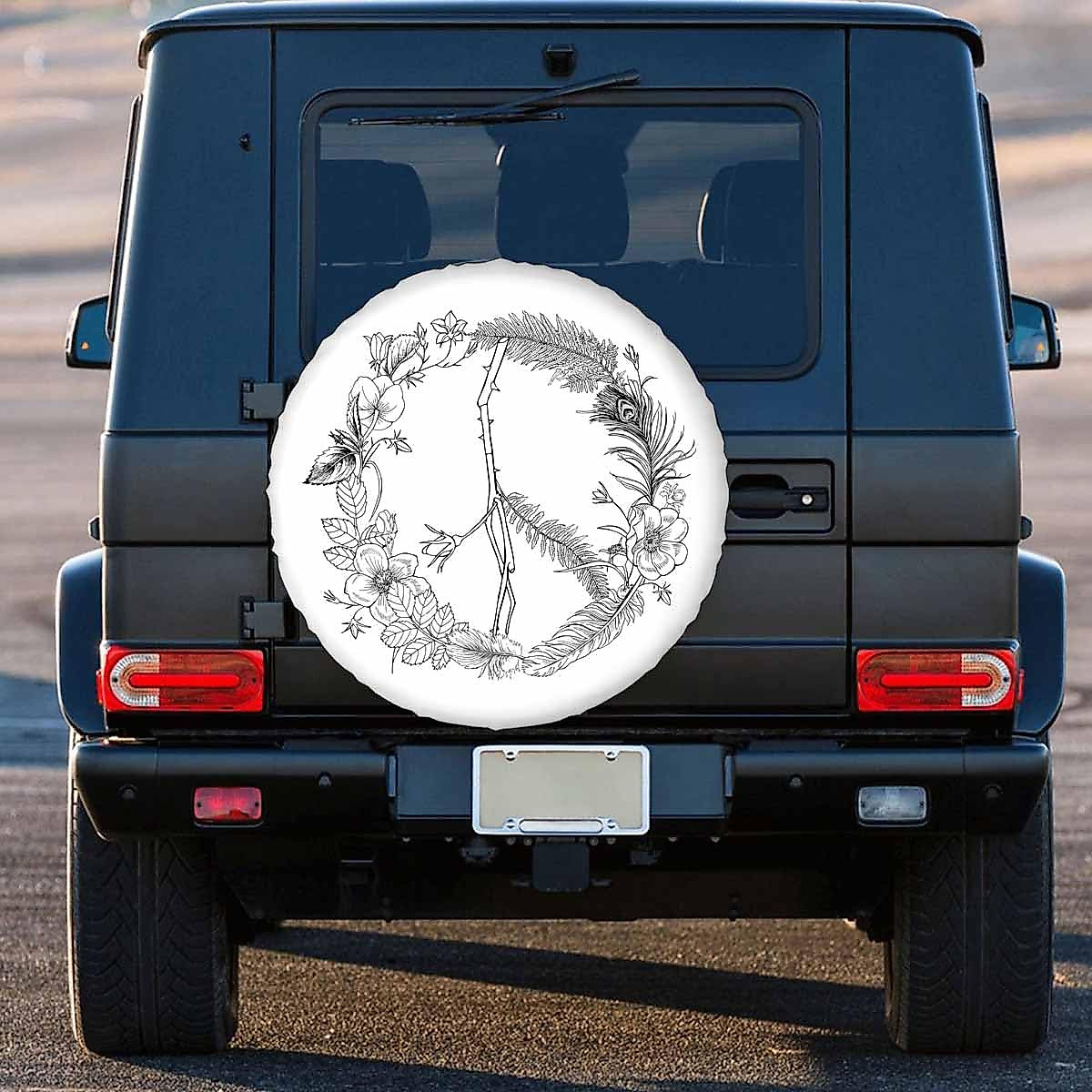 AOYEGO Peace Sign Spare Tire Cover 15 inch Boho Hippie Wreath Polyester Universal Wheel Tire Cover for Trailer Camping Weatherproof for Rv SUV Truck Camper Travel