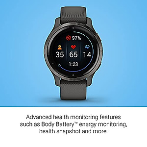 Garmin Venu 2S, Smaller-sized GPS Smartwatch with Advanced Health Monitoring and Fitness Features, Slate Bezel with Graphite Case and Silicone Band