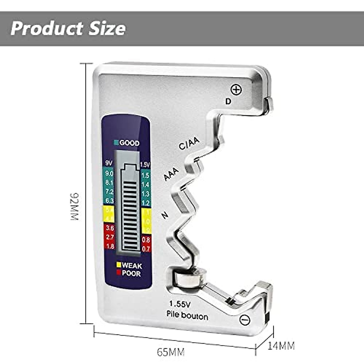Yakamoz Universal Battery Tester Hand Held Battery Checker Household Battery Life Tester for AAA AA C D 9V 1.5V Button Cell Small Mini Batteries Power Testing
