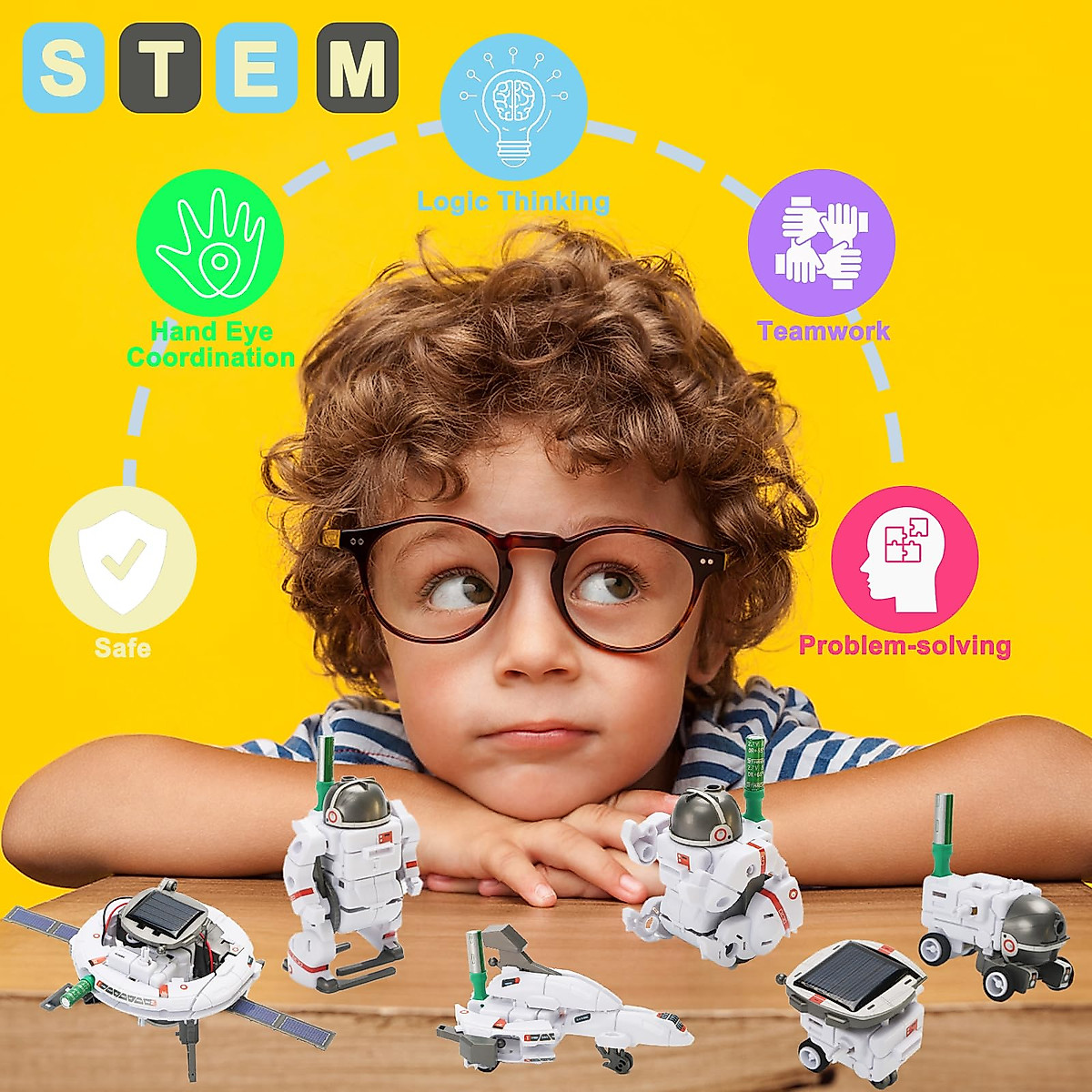 Solar Robot Toys for Kids Ages 8-12,6-in-1 Building Science STEM Kits Space Toys for Boys Kids Teens, DIY Educational Learning Robot Kit Birthday Gifts for 8 9 10 11 12 13 Year Old Boys Girls (White)