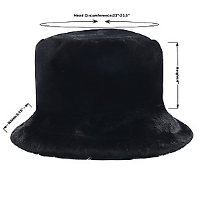 Rulala Fancy Women's Faux Fur Bucket Hats Fluffy Winter Warm Ladie's Unique Printed Fisherman Cap(Black)