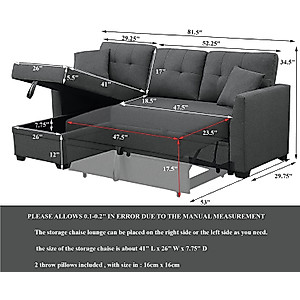 Sleeper Sofa, Sofa Bed for Living Room Grey Small Sleeper Sectional Pull Out Bed Couch