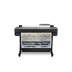 HP DesignJet T630 (T600 Series) Large Format Wireless Plotter Printer - 36", with Auto Sheet Feeder, Media Bin & Stand (5HB11A), Black