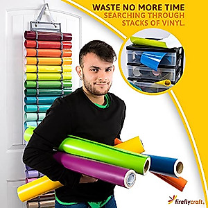 Firefly Craft Vinyl Organizer, Vinyl Roll Holder - Craft Vinyl Storage Organizer Rack - Wall Mount, Hanging Closet, Studio, or Over the Door Cricut Organizer - Cricut Accessories - 24 Compartments