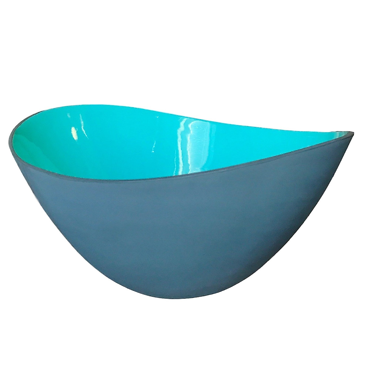 Large Teal and Grey Wave Salad Bowl | Over-Sized Ceramic Serving Bowl for Salad Mix, Chips, Pasta, and Family Dinners