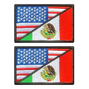2 Pack Tactical USA/Mexico Friendship Flag Embroidered Patches, American/Mexican Flag Military Uniform Emblem Patch - Loop & Hook Fasteners for Tactical Garment & Gears Clothes Backpack