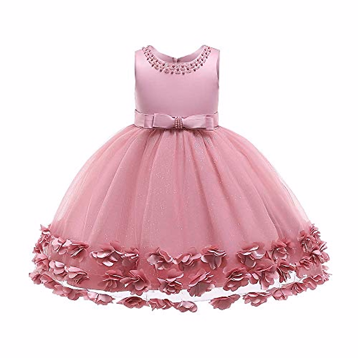 IBTOM CASTLE Girl Tutu Flower Petals Bow Bridal Dress for Toddler Girl Kids Princess Wedding Pageant Birthday Party Formal Communion Baptism Christening Summer Dance Ball Gown Dusty Pink 4-5 Years