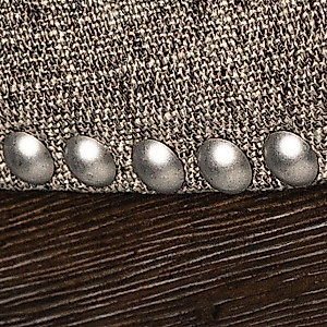 Maven Lane Adrien 31 Inch Bar Height Upholstered Backless Saddle Barstool in Dark Walnut Finish with Ash Grey Fabric Cushion Seat, Set of 2