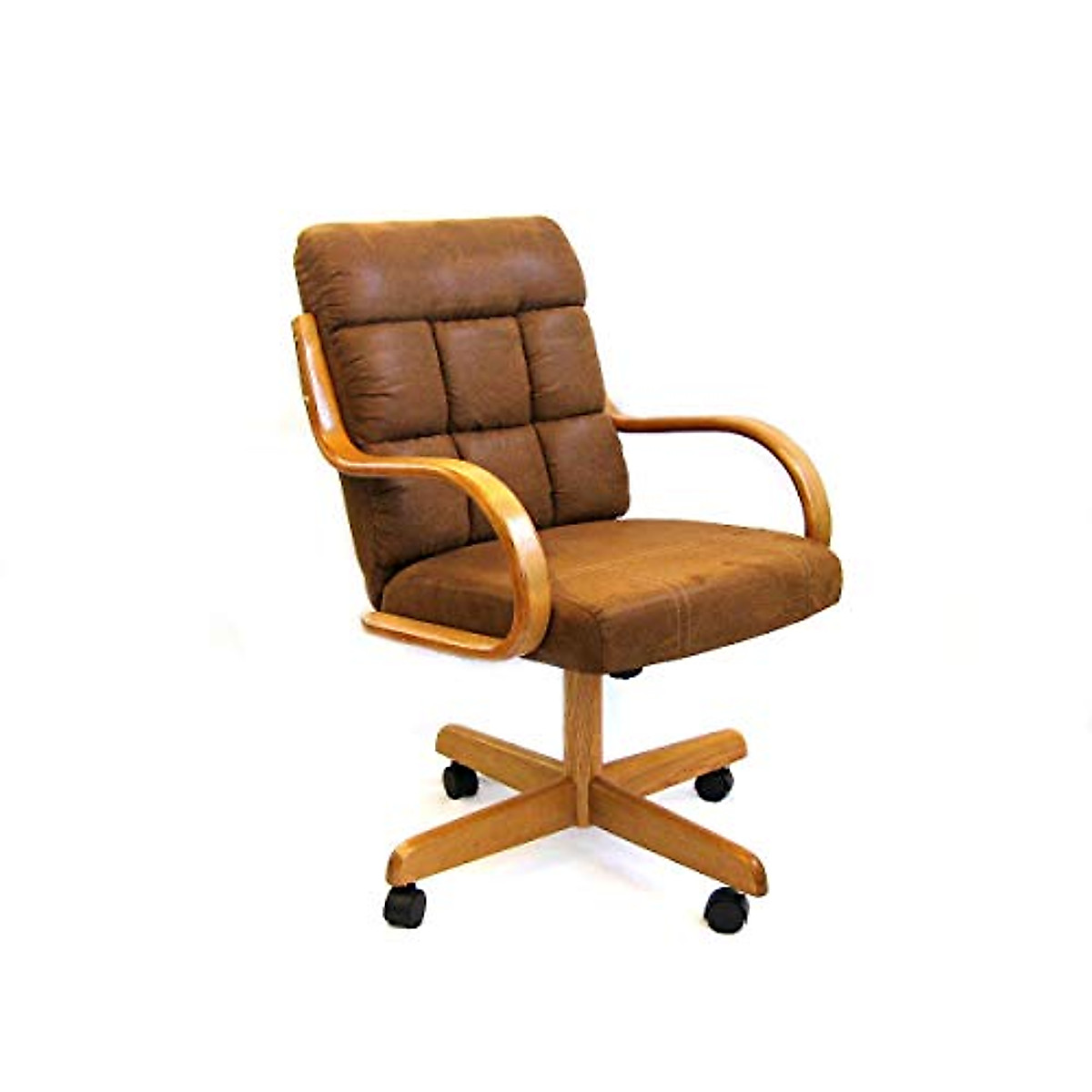 Caster Chair Company Casual Rolling Caster Dining Chair with Swivel Tilt in Honey Oak Wood with Cocoa Microsuede Seat and Back (1 Chair)