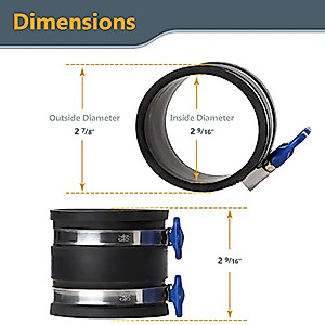 POWERTEC 70337 2-1/2" Dust Control Flex Cuff with Adjustable Key Hose Clamps, Hose Connector Rubber Cuff Coupler for Woodworking Dust Collection Fittings, Dust Collector Accessories & Machinery, 1pk