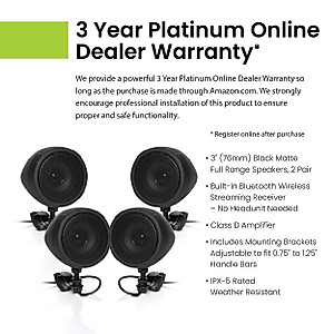 BOSS Audio Systems MCBK475BA 3 Inch Motorcycle Speakers - Built-in Amplifier, Bluetooth (stream right from your phone), Weatherproof, Volume Control, ATV UTV Compatible