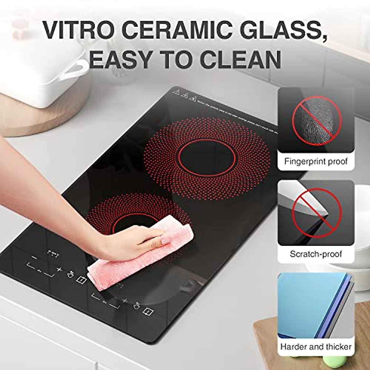 ANHANE Electric Cooktop 2000W Electric Hot Plate Double Burner,110v Portable Electric Stove for Cooking, Infrared Burner Built-in,20 Temperature Ajustement,Compatible for All Cookware