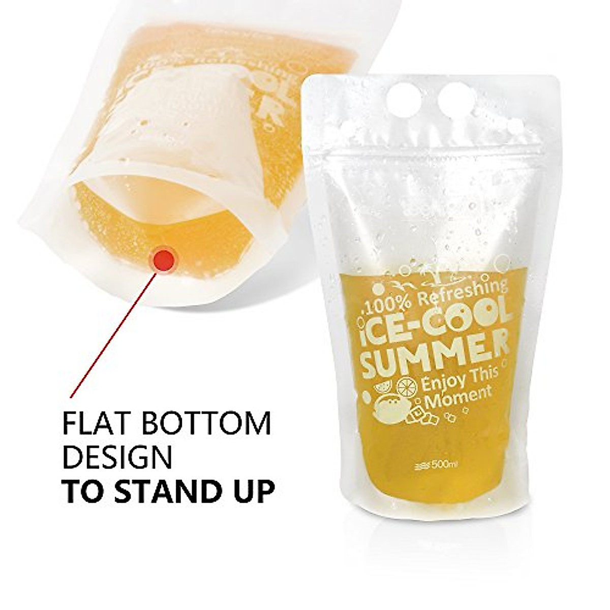 Teenitor 100 Drink Pouches Bags with 100 Disposable Plastic Straws, Smoothies Protein Shakes Juices Drink Bags Bags, Stand up Drink Container Non-Toxic16oz