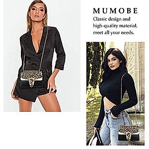Mumobe Chain Crossbody Bag for Women & Girl, Leopard Print Leather Square Shoulder Satchel with Adjustable Metal Strap, Fashion Ladies Designer Evening Clutch Purse Handbag for Party, Work, Gift
