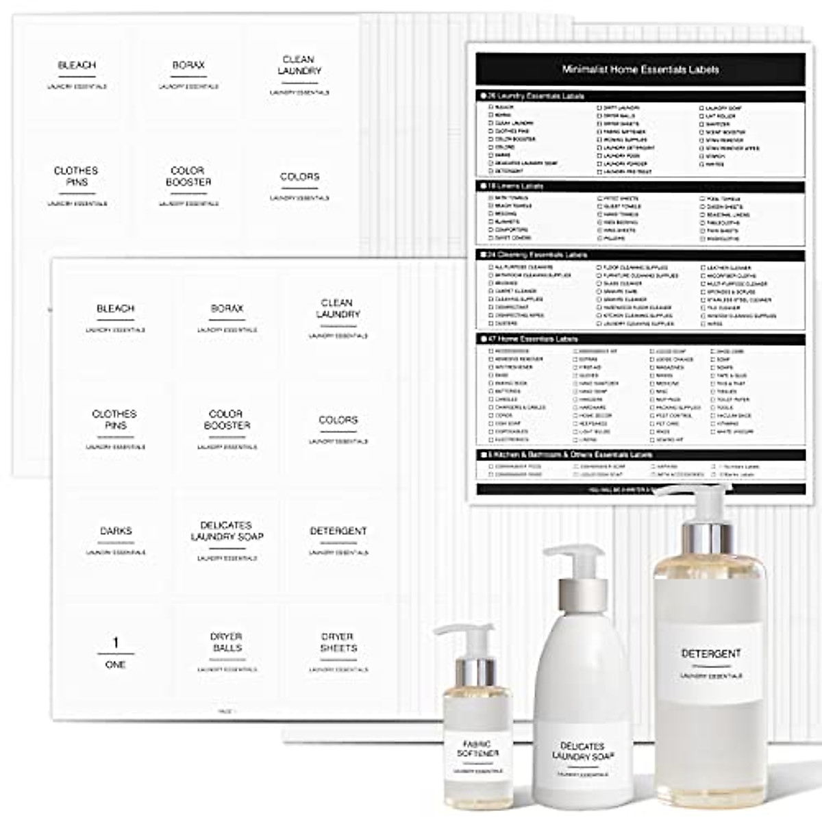 264 Minimalist Home Laundry Labels, HOLENGS Bathroom Containers Organizing Labels, Waterproof Preprinted Organization Stickers for Shampoo Hand Soap Storage Bins Jars