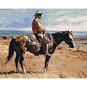 YSCOLOR DIY Canvas Painting Gift Grazing Cowboy Paint by Numbers DIY Acrylic Painting Kit for Kids and Adults and Beginner 16X20inch