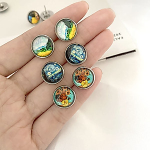 6 Pairs Van Gogh Painting Glass Ball Earrings Van Gogh Starry Sky Starry Night Sunflower Oil Painting Stud Earring Set for Women (Colours-6Pc)